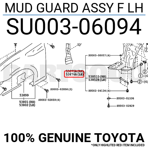 SU00306094 Genuine Toyota MUD GUARD ASSY F LH SU003-06094 | eBay