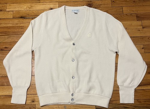 VINTAGE Izod Sweater Mens Small Cream Color Cardigan Preppy Adult | eBay