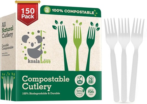 100% Compostable Forks 150 Large biodegradable forks Disposable ...