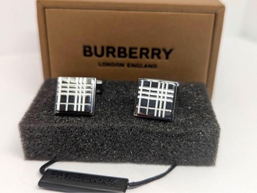 Burberry Cufflinks Plaid Check Silver color Square 1.5cm x 1.5cm with ...