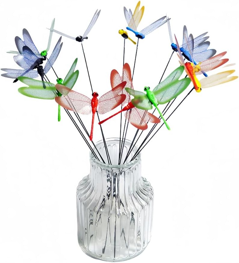 40 3D Dragonfly Artificial Stakes Garden Ornaments Dragon fly Decor ...