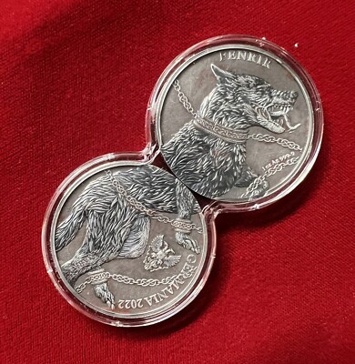🔥🔥 2022 Germania Beasts Fenrir 2x1 oz silver ANTIQUED in dual Capsule ...