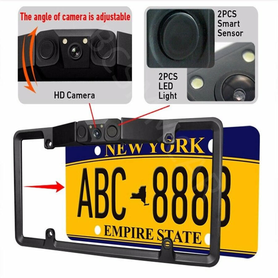 2 LED Car License Plate Frame Backup Reverse Camera Rear View Parking ...