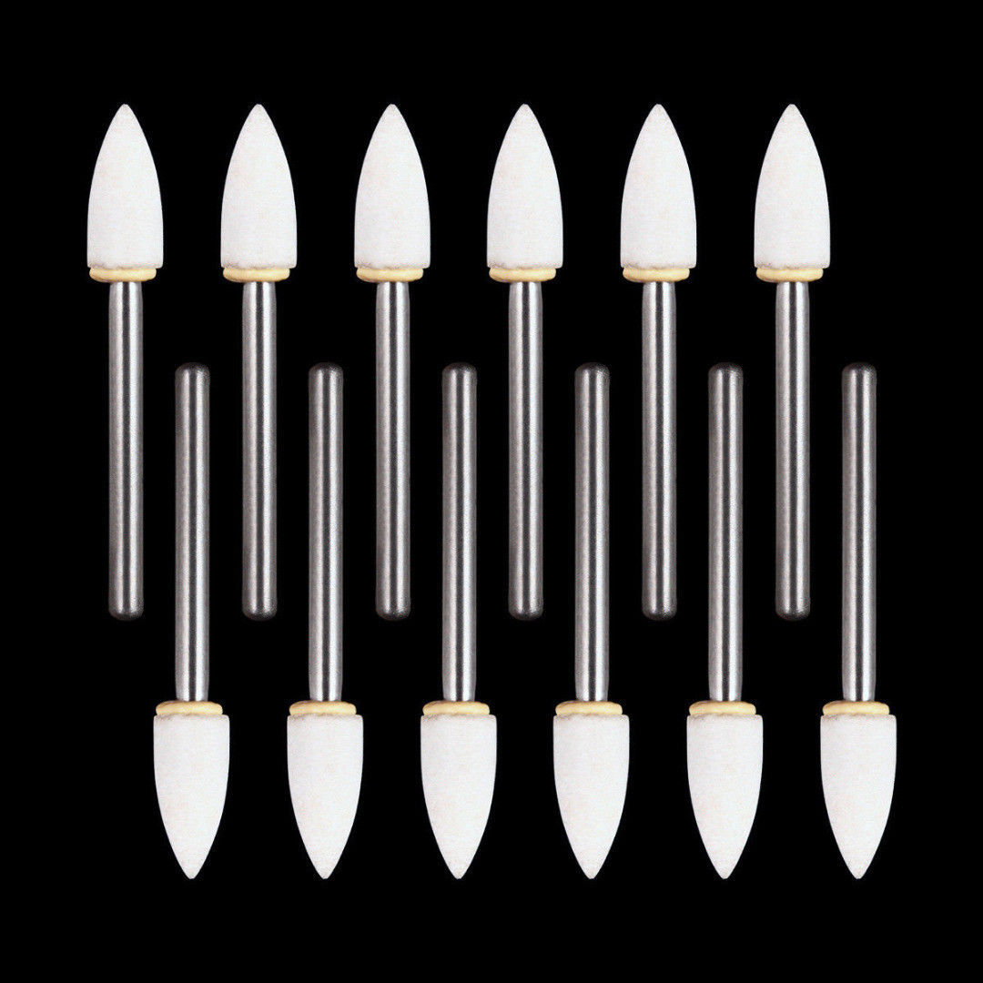 12 Pcs Dental White Polishing Stones Flame Cone Shape FG Burs Arkansas ...