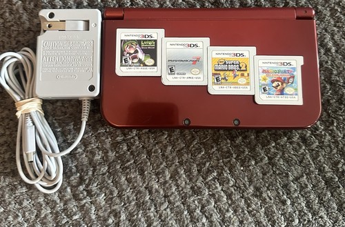 “New” Nintendo 3DS XL Metallic Red Handheld Console System 4 Games ...