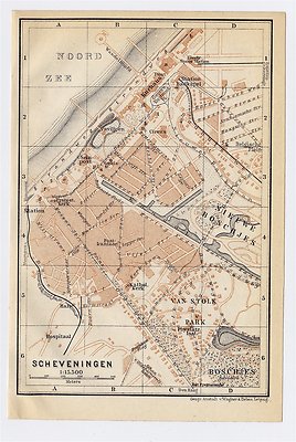 1910 ANTIQUE CITY MAP OF SCHEVENINGEN / THE HAGUE DEN HAAG / HOLLAND ...