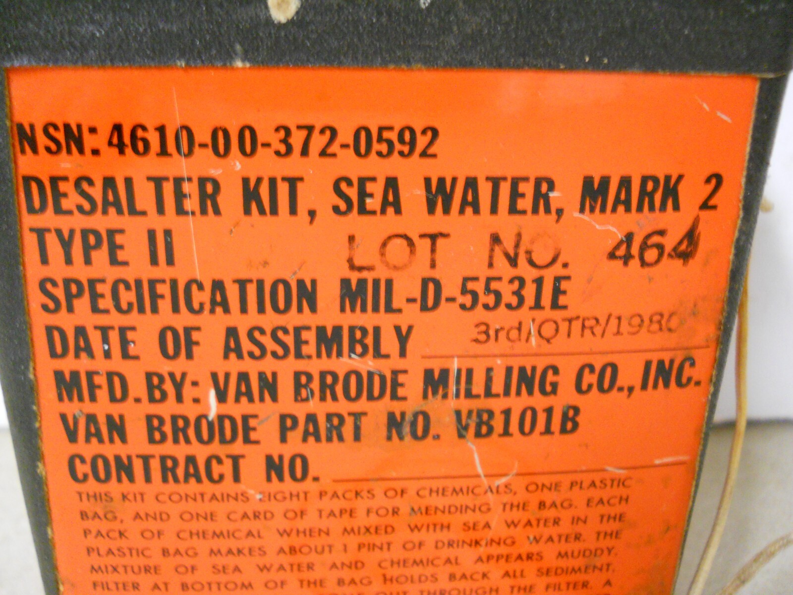 1980 Desalter Kit Sea Water Mark 2 NSN: 4610-00-372-0592 Military ...