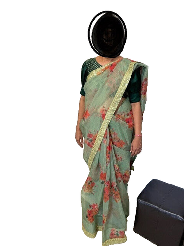 women Designer Bollywood Sari Organza Saree scarf stitched blouse ...