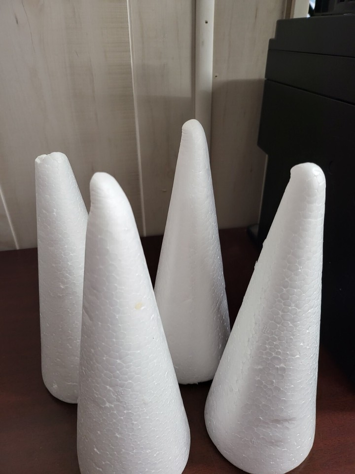 4 Styrofoam Cones 9.5H x 3.5"W Base White Craft / Display / Forms MORE ...