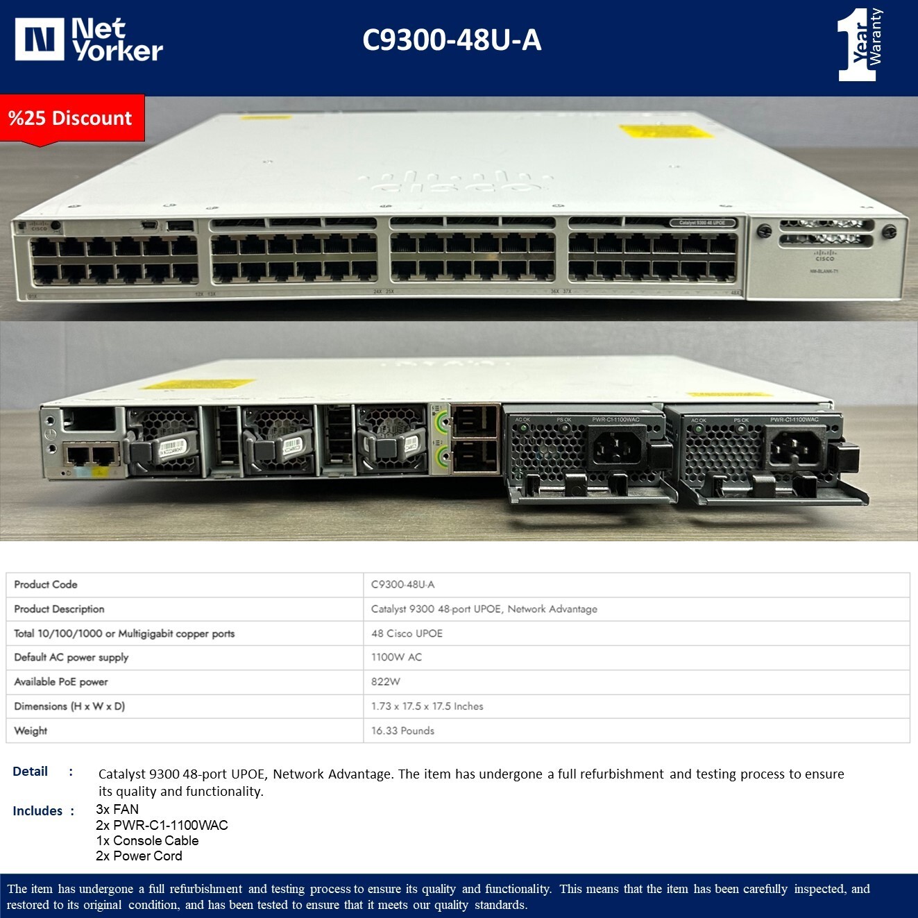 Cisco C9300-48U-A 48-Port Gig UPoE Network Advantage Switch -Same Day ...