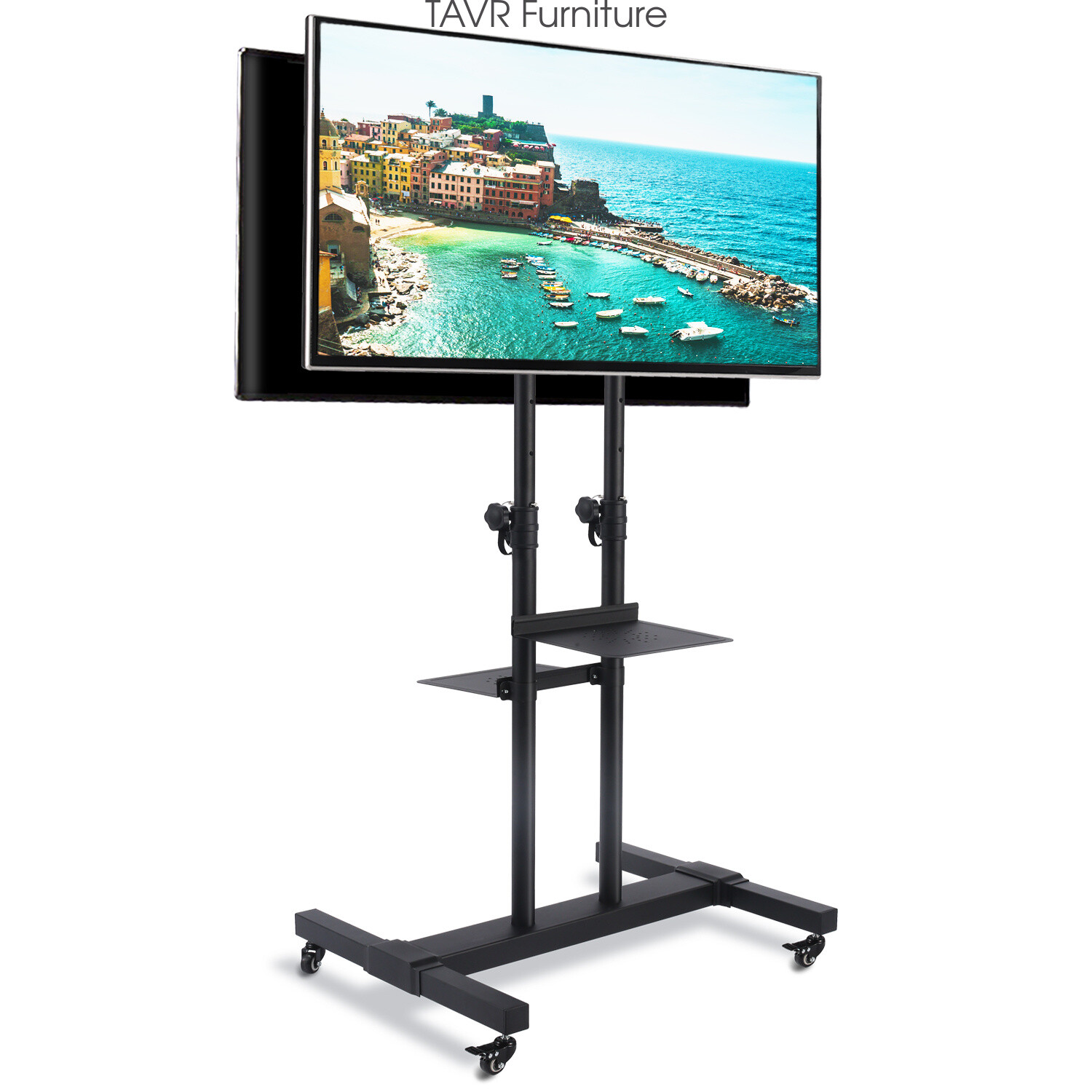 Universal Dual Mobile TV Stand Rolling TV Cart TV Two Brackets for 32 ...