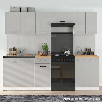 Summer Premium Compact Kitchen Set 230cm - 7 Cabinets Light Grey Gloss ...