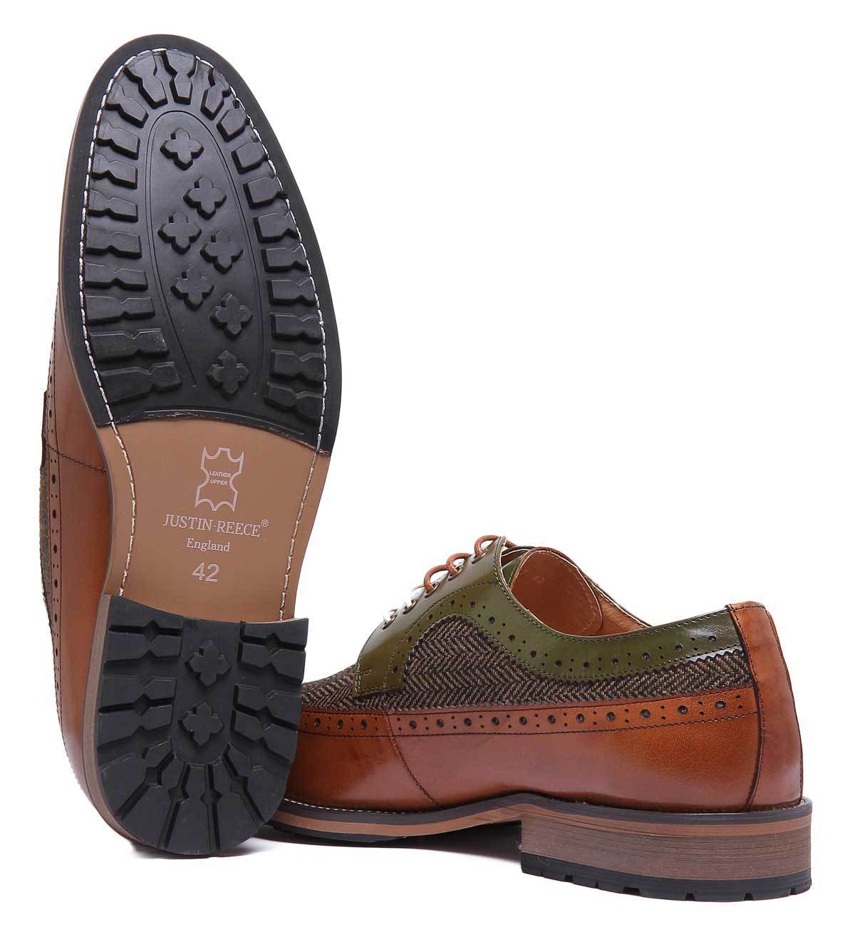 Justin Reece England Mens Leather Tweed Shoes In Brown Olive Size UK 6 ...