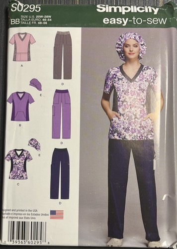 Simplicity Pattern 1020 Scrubs Tops Pants Hat Sizes 20W 22W 24W 26W 28W ...