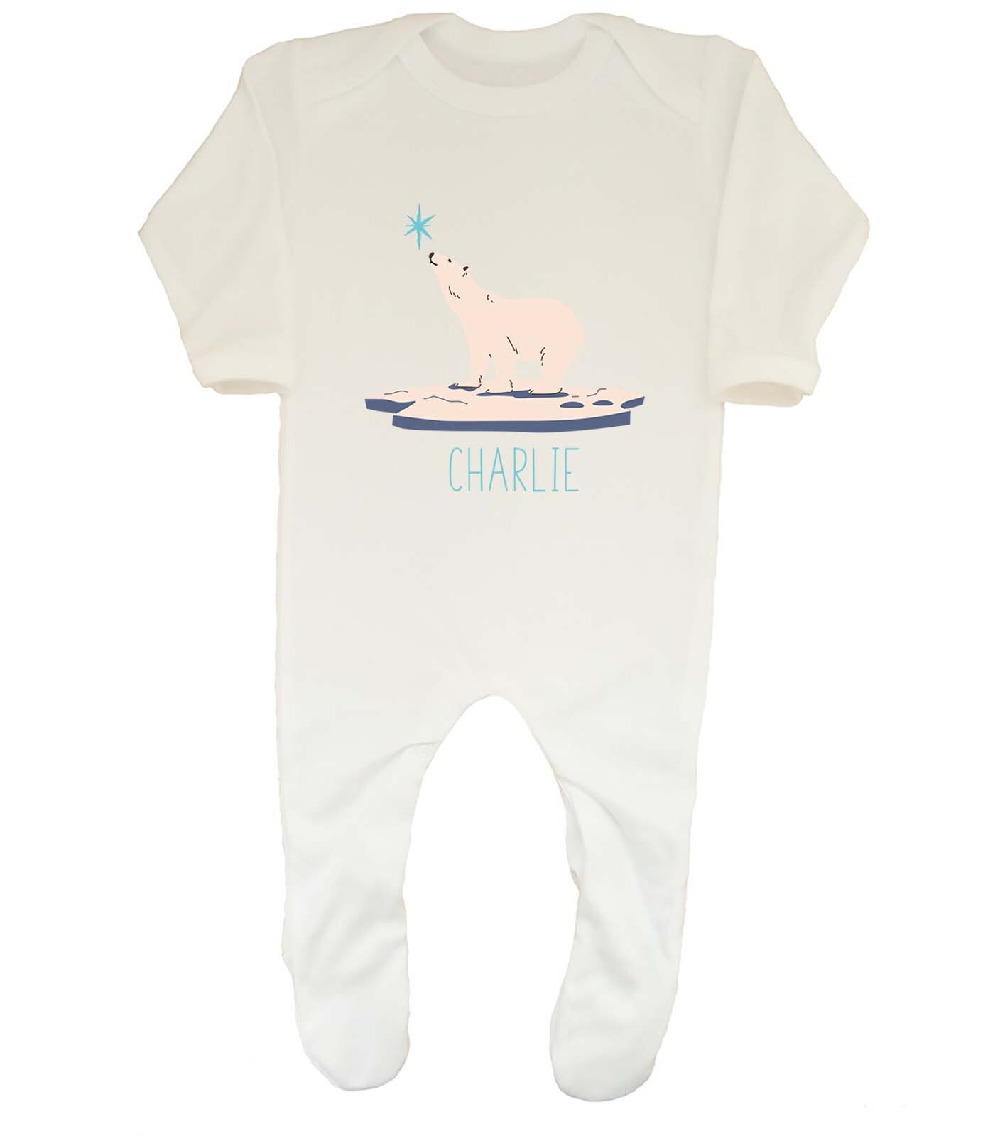 Personalised Polar Bear Iceberg Baby Grow Sleepsuit Blue Star Boys ...