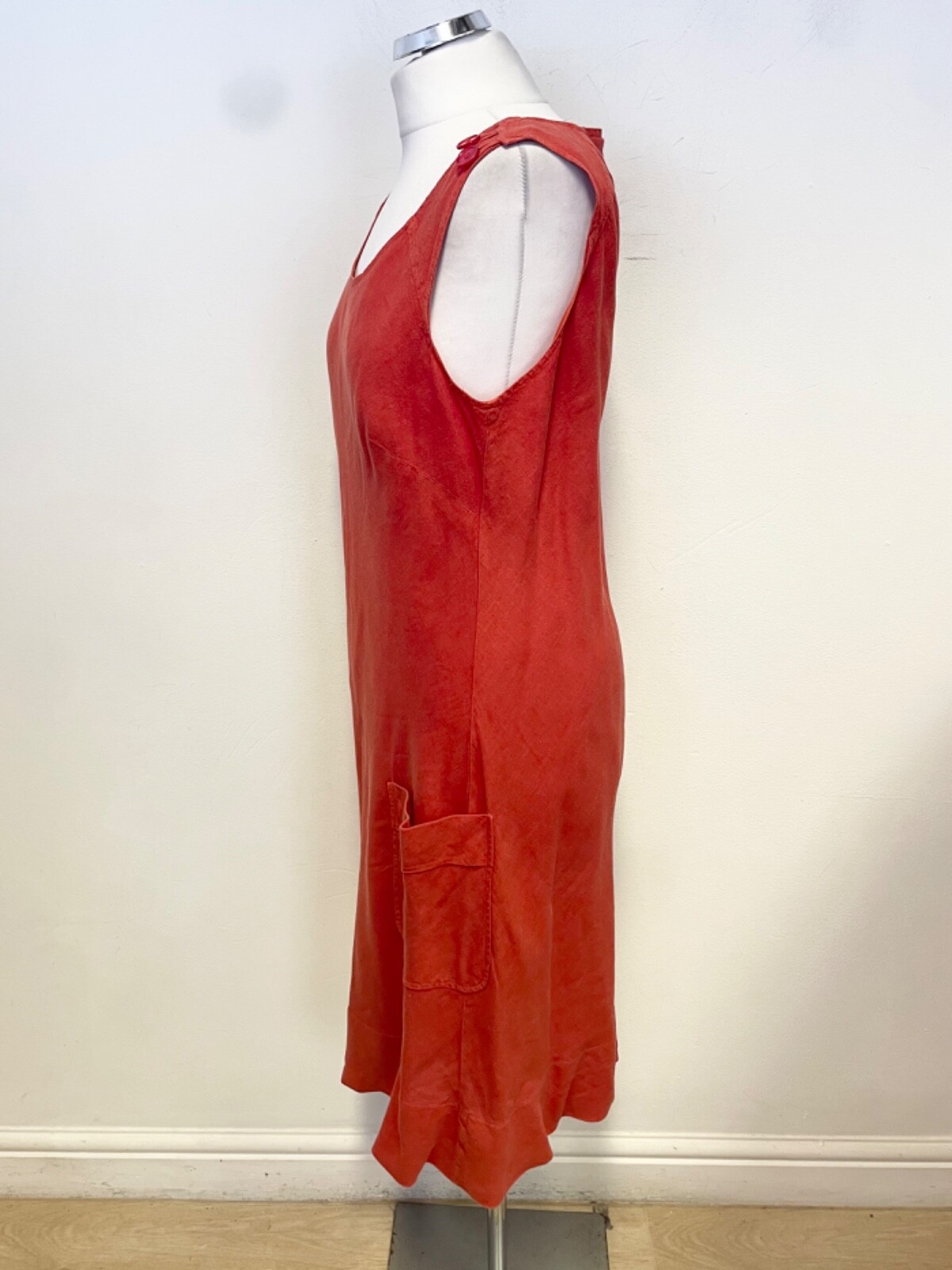 HOBBS LINEN ORANGE SCOOP NECK BUTTON SHOULDER SLEEVELESS A-LINE DRESS ...