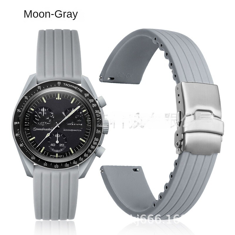 For Omega Co-branded Swatch Planet Premium Rubber Silicone Watch Strap ...
