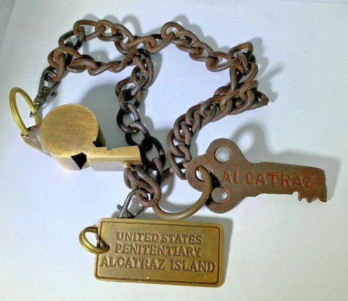 Alcatraz Island Prison Guard Iron Cell Key Tag & Solid Brass Whistle ...