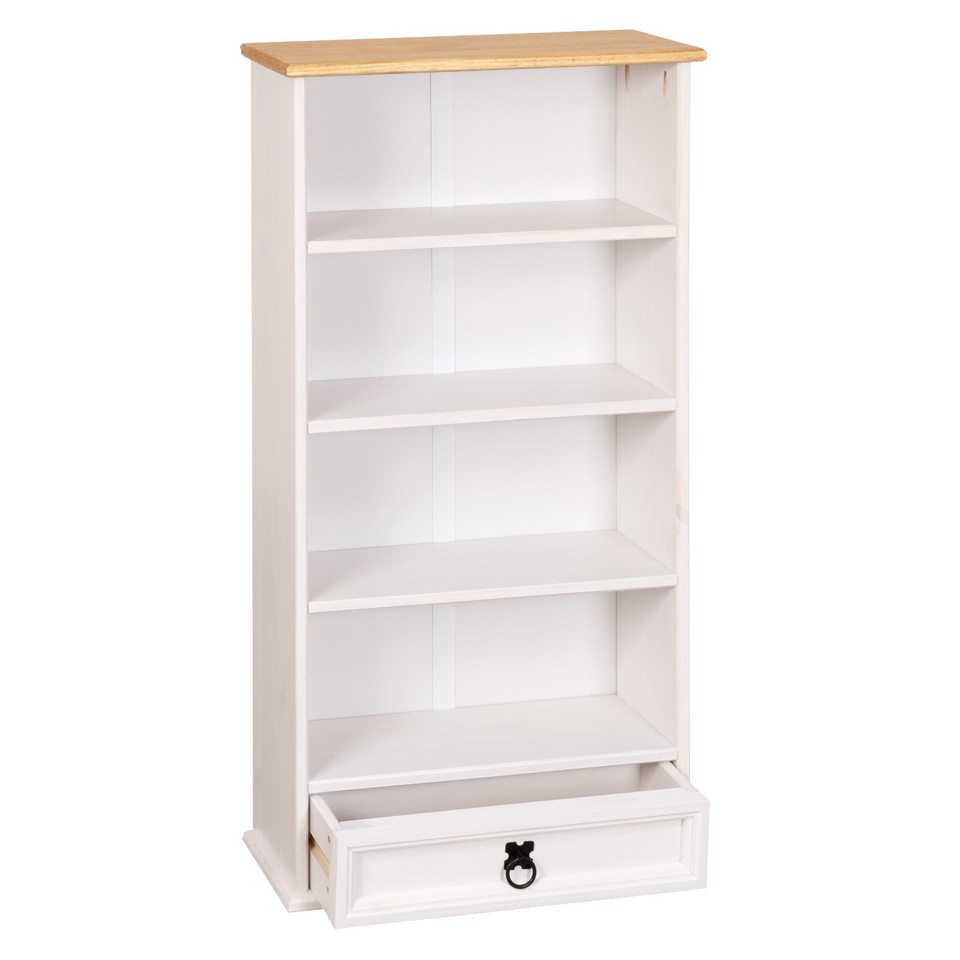 Corona DVD Rack White 1 Drawer Bookcase CD Storage Wax Mexican Solid ...