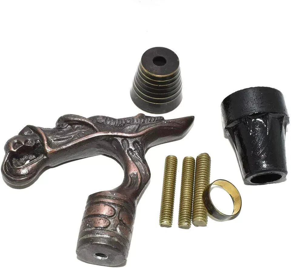 VICTORIAN SOLID BRASS DRAGON HEAD HANDLE BROWN WOODEN… - Gem