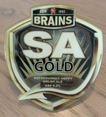 BRAINS BREWERY - SA GOLD - Real Ale Pump Clip Front & clip - Home bar ...