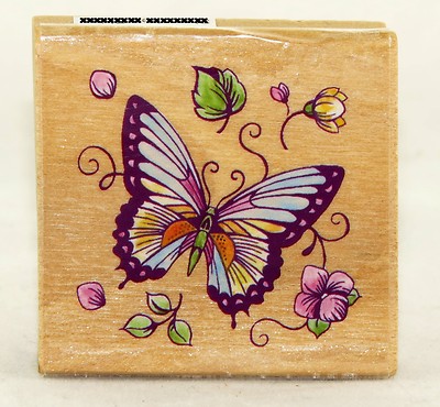 Butterfly Wood Mounted Rubber Delta Stamp NEW spring garden flower ...
