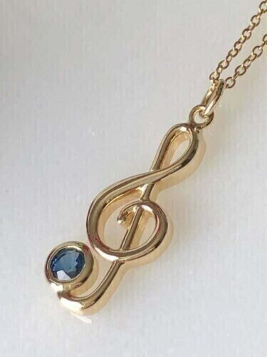 Women's Simulated Blue Sapphire Musical Note Charm Necklace 925 Silver ...