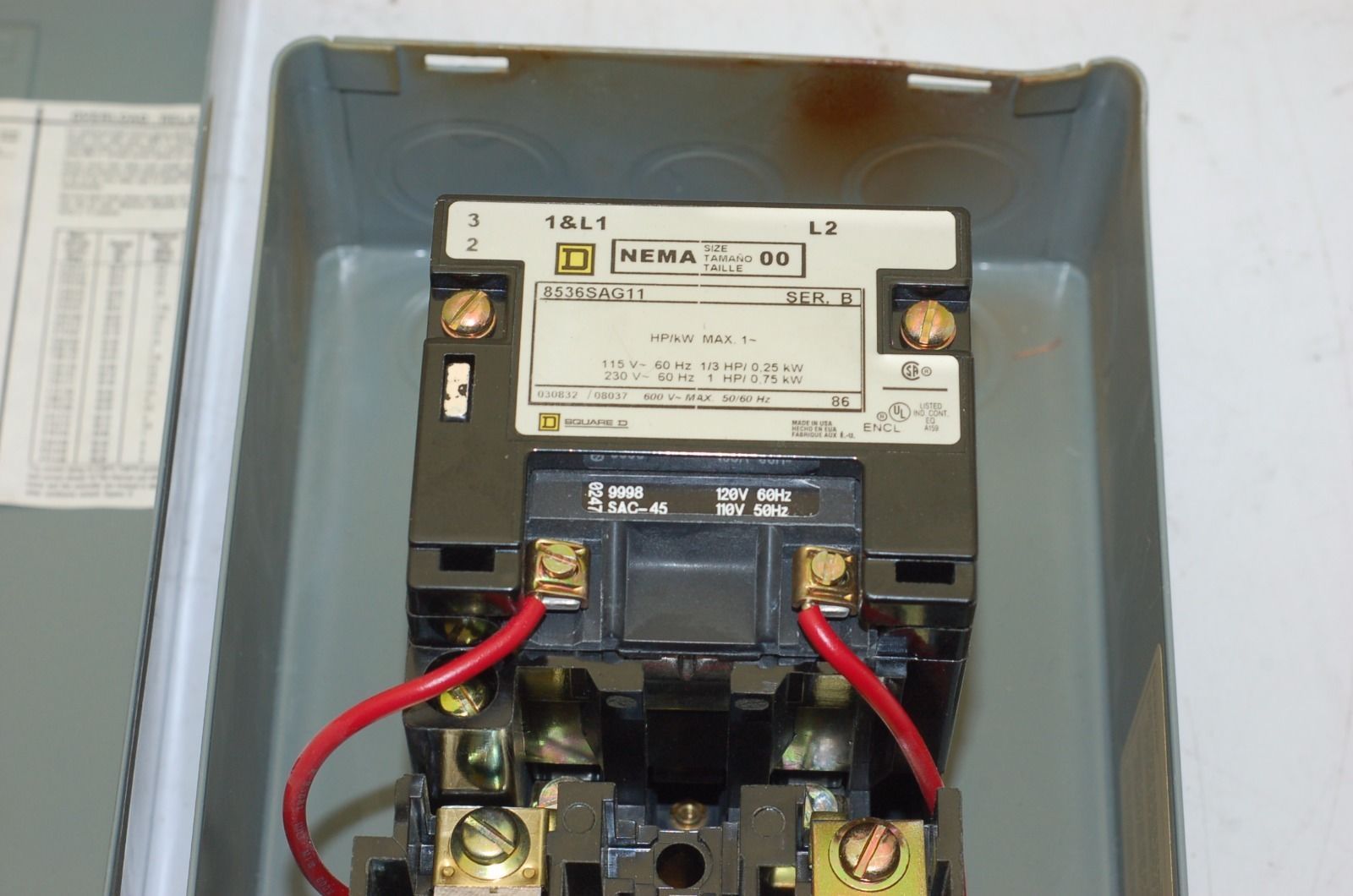 Square D Size 00 Starter 8536SAG11 Ser. B, 600V max, 50/60Hz, 1HP | eBay