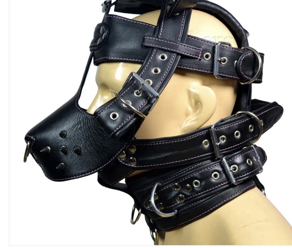 Dog Muzzle Hood with Spikes & Silver Hardware Adjustable Puppy Play ...