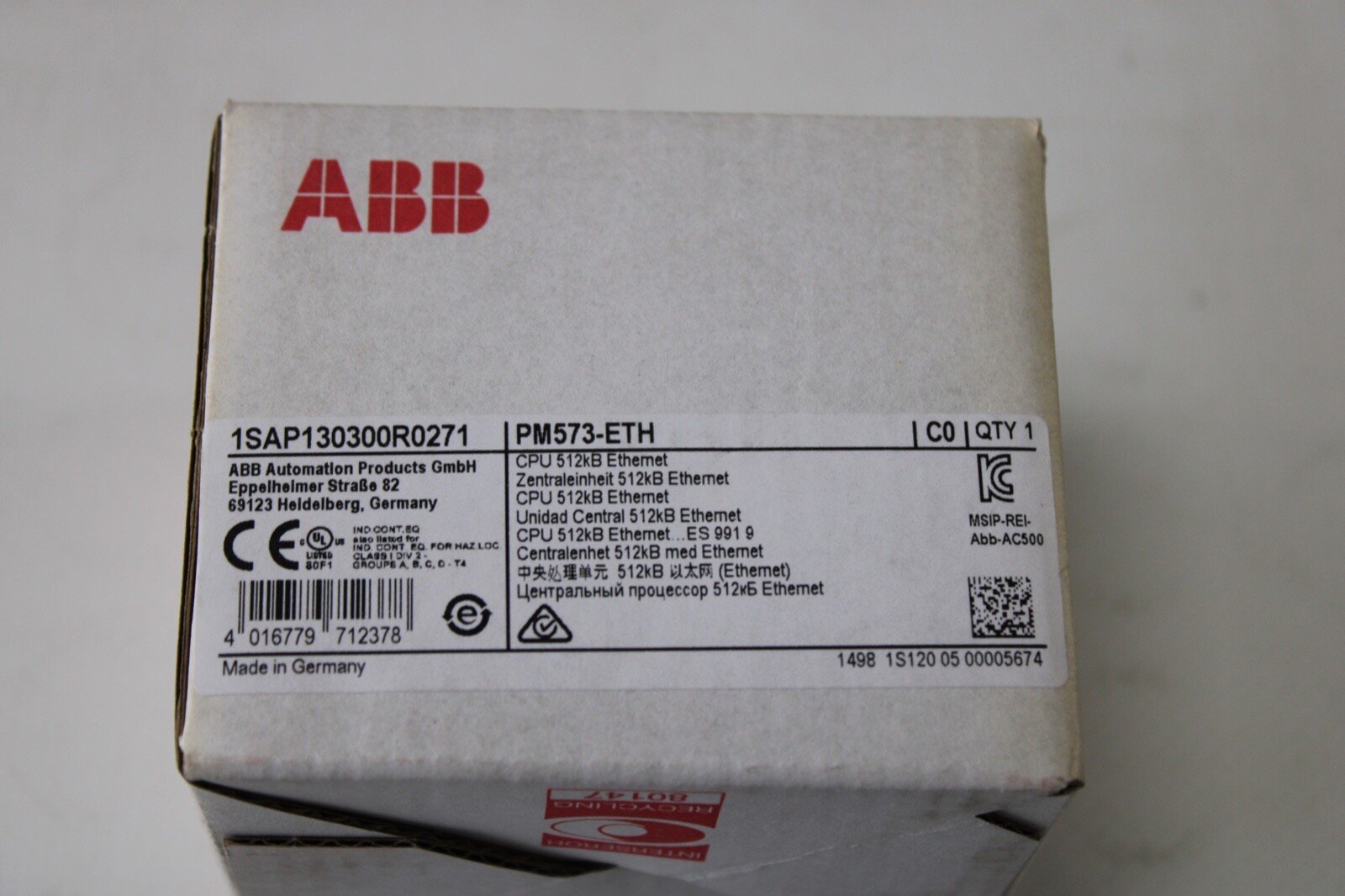 ABB 1SAP130300R0271 PM573-ETH CPU 512kB Ethernet sealed package | eBay