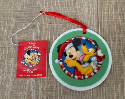 NEW Disney Mickey & Pluto Candy Cane Christmas Porcelain Ornament ...