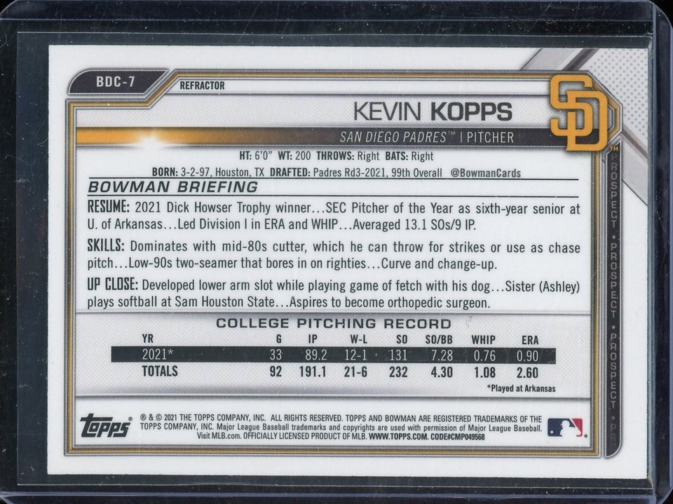 2021 Bowman Chrome Refractor Kevin Kopps Rc #BDC-7 | eBay
