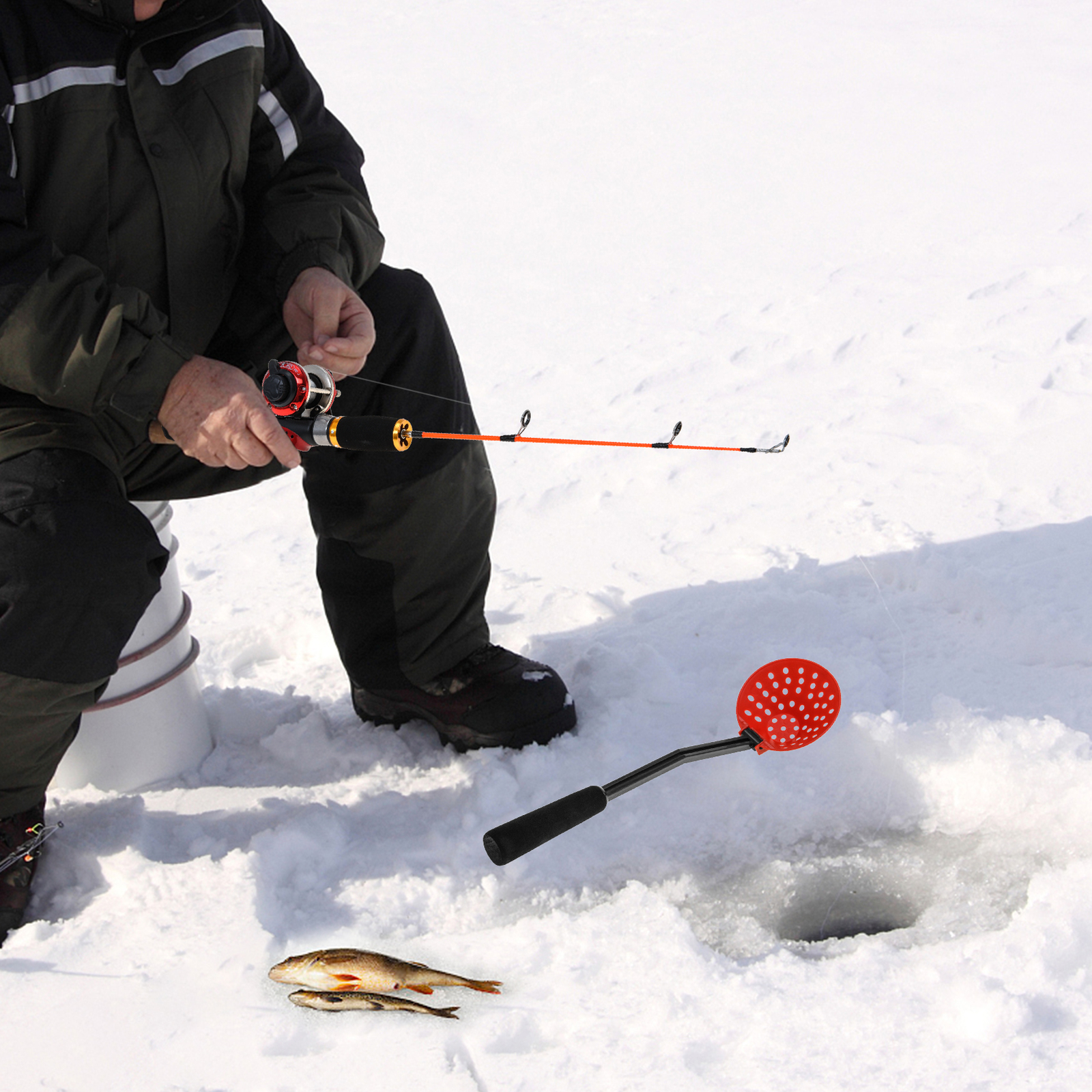 Ice Fishing Rod Reel Combo Complete Kit with Ice Skimmer and B1A8 | eBay