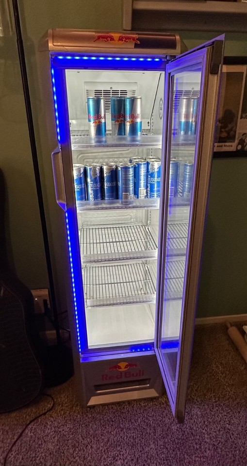 Near Mint Red Bull Energy Refrigerator Glass Door Bar Slim Mini Cooler ...