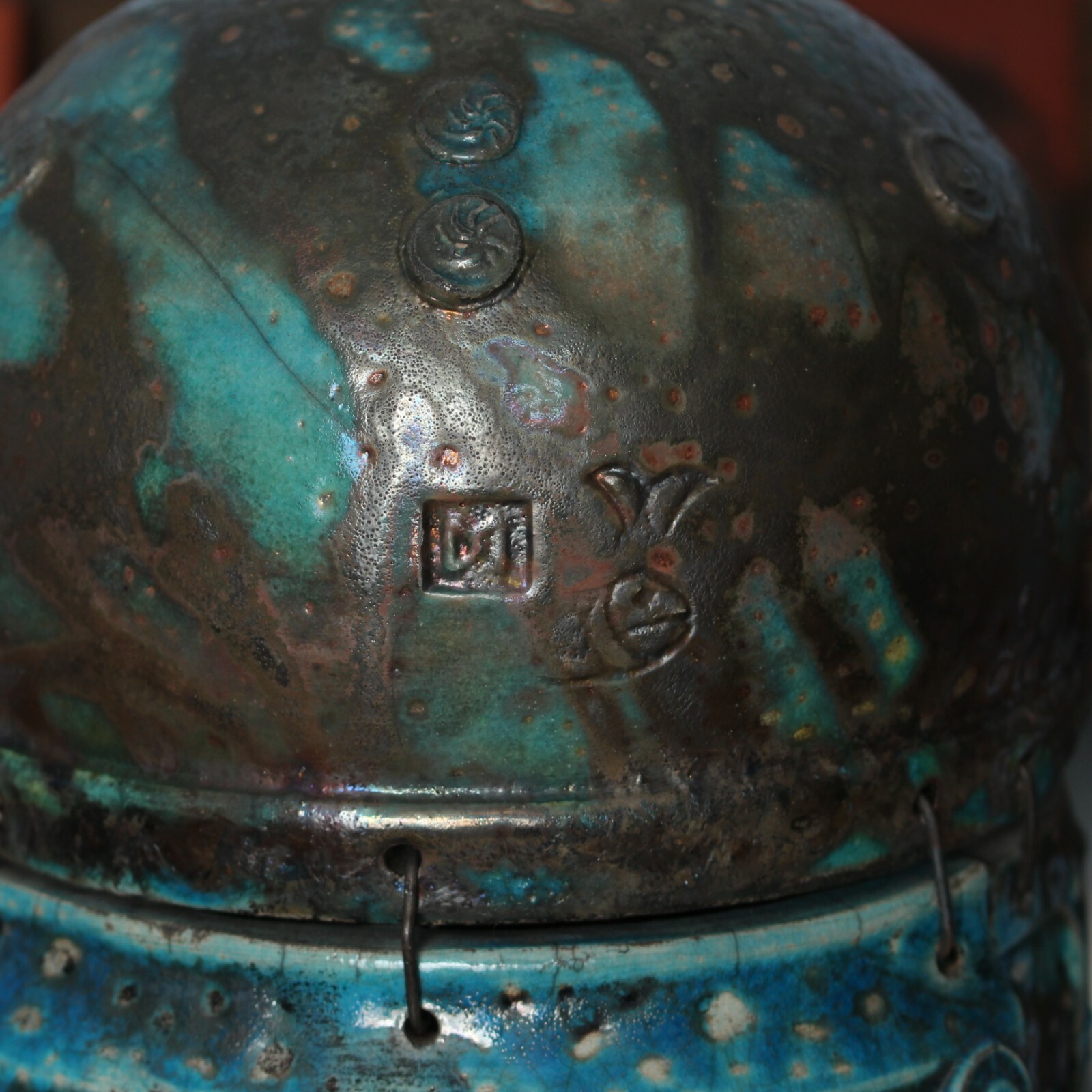 UNIQUE! Studio Pottery Ceramic Medieval Helmet & Shoulder Pads on Stand ...