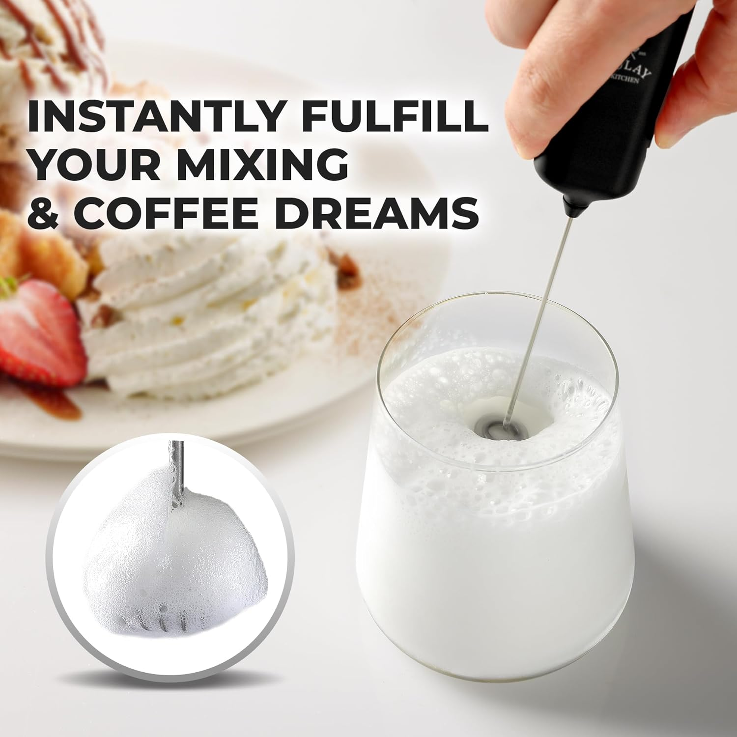 Powerful Mini Froth Milk Frother Wand - Electric Hand Mixer - Portable ...