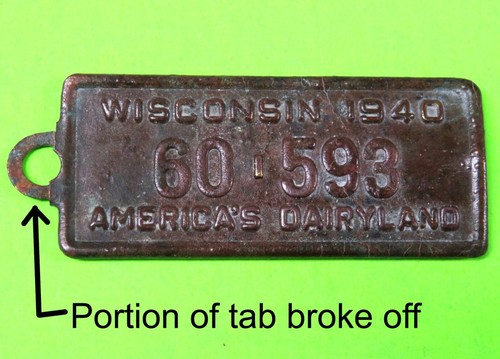 1940 Wisconsin B.F. Goodrich License Plate Keychain Tag (Not DAV ...