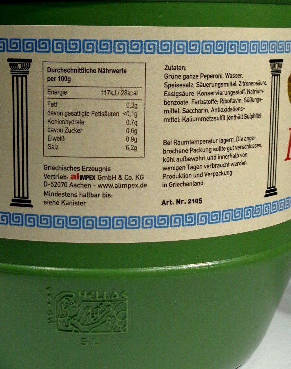 4,5KG FASS GRIECHISCHE PEPERONI 10,47€/kg MILD PIKANT EINGELEGT Alimpex ...