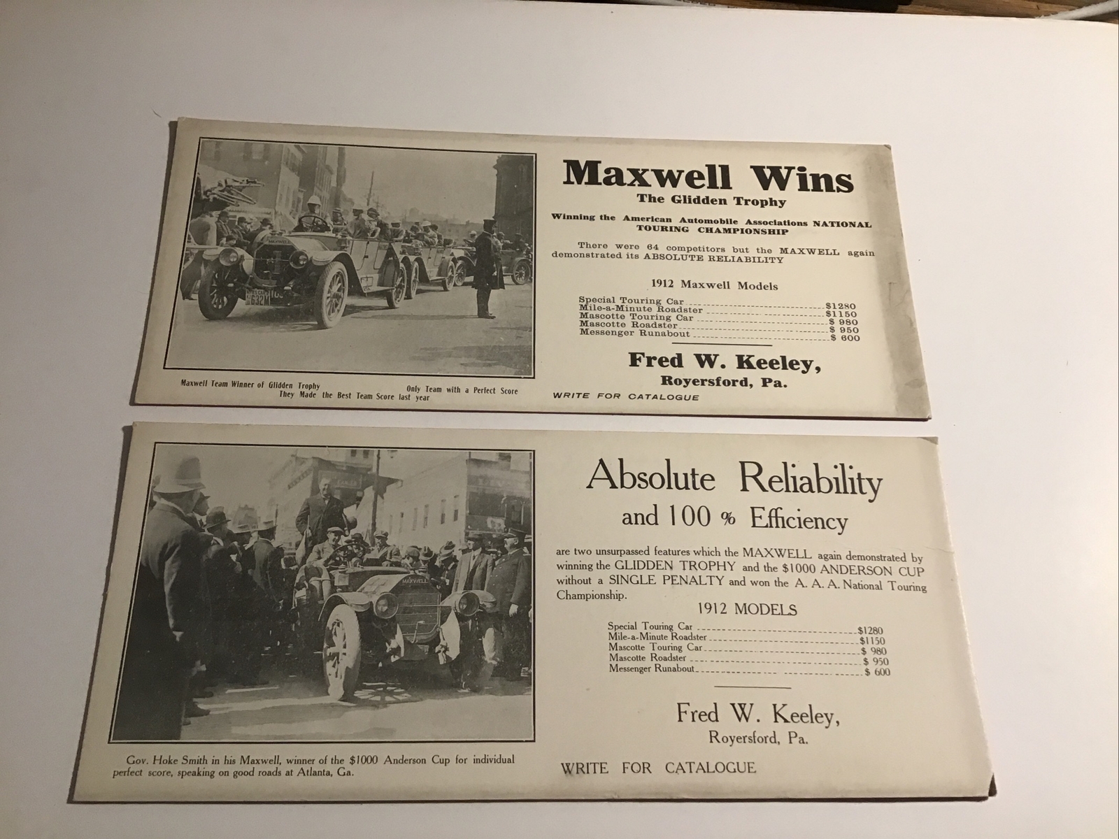 1912 Maxwell Car Auto Race Winner Glidden Trophy Anderson Cup ...