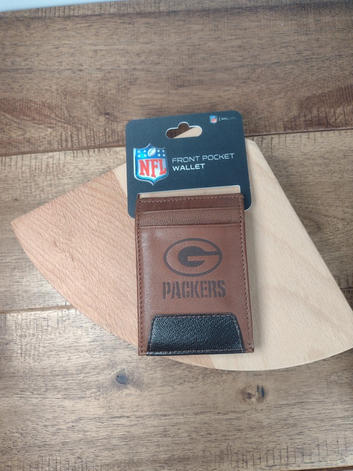 Green Bay Packers Men's Leather Wallet - Brown Front Pocket Wallet ...