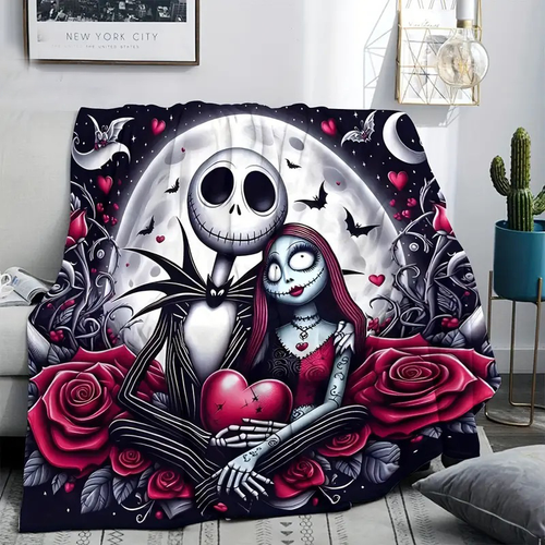 Nightmare Before Christmas Jack & Sally Horror Halloween Roses Blanket ...