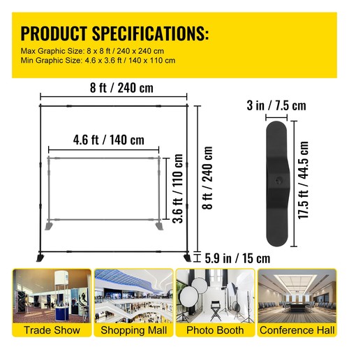 8 x 8Ft Banner Stand Heavy-Duty Step and Repeat Backdrop Telescopic ...
