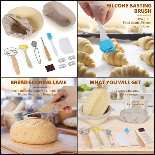 Bread Banneton Proofing Basket Set of 2 9 Inch Round & 10 Inch Silicone ...