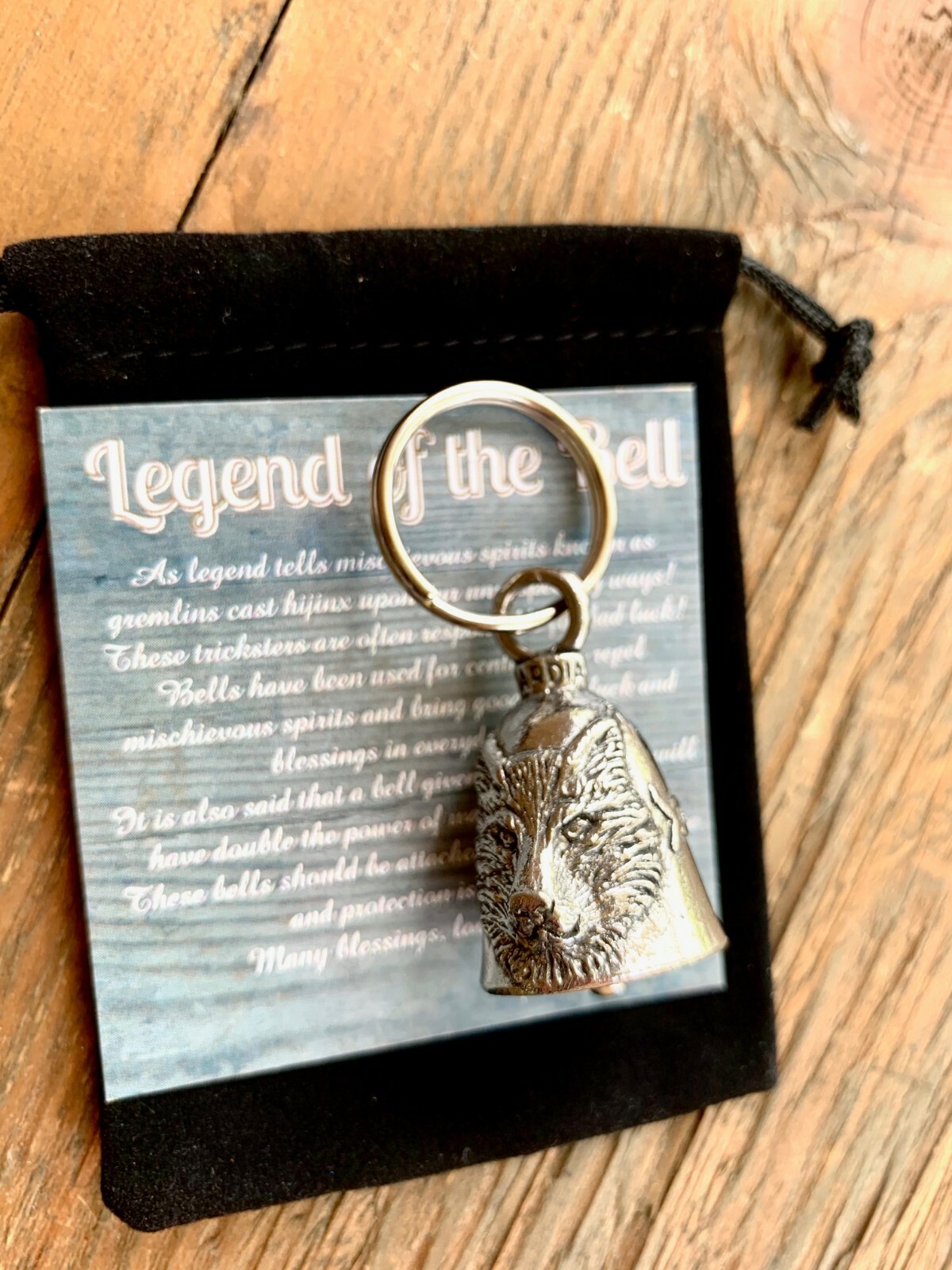 Wolf GUARDIAN Bell of Good Luck fortune pet keychain protector fathers ...