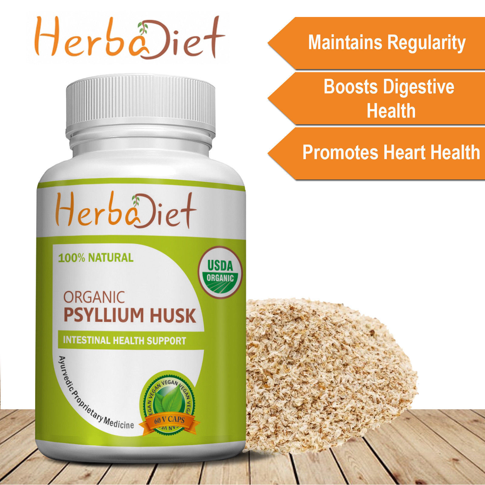 Organic Psyllium Husk Veg Capsules Natural Fiber Husks Digestive Aid ...