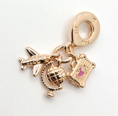 Authentic Rose Gold PANDORA Airplane, Globe & Suitcase Pink Charm ...