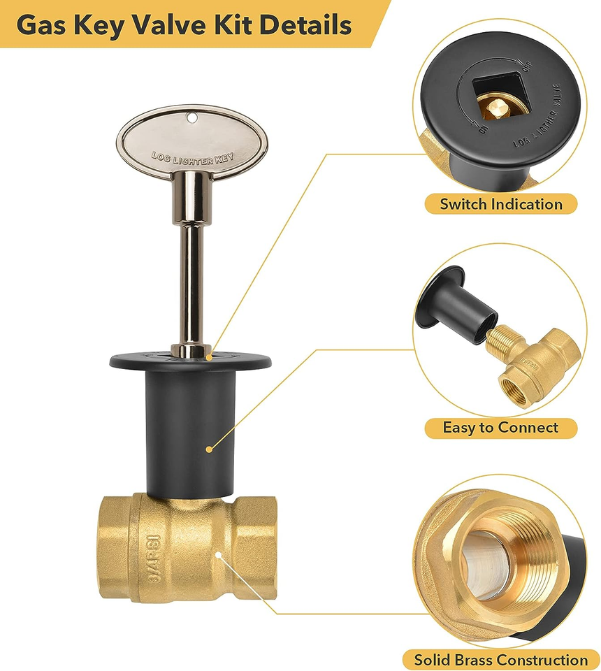 3/4 Inch Straight Gas Key Valve Kit For Fire Pit Fireplace Flange ...