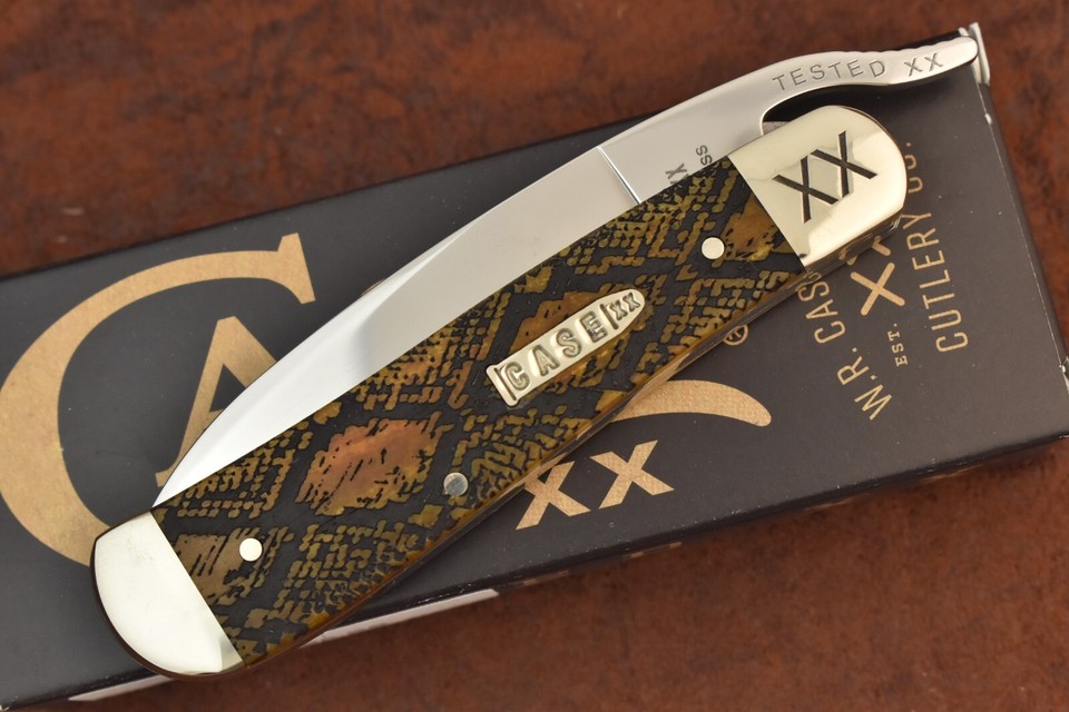 CASE XX USA SNAKE SKIN ETCH DROP POINT BULLET SHIELD BONE RUSSLOCK ...