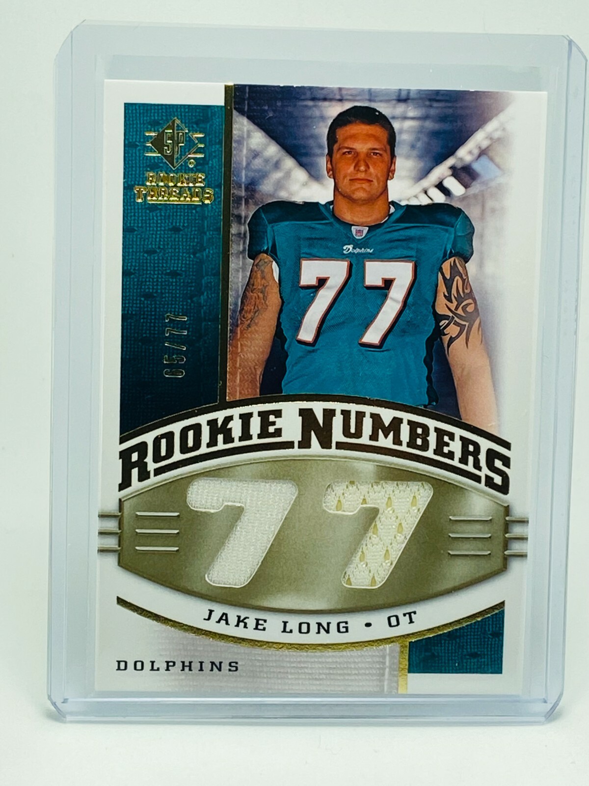2008 Upper Deck SP Rookie Threads Jake Long Rookie Numbers Patch #65/77 ...