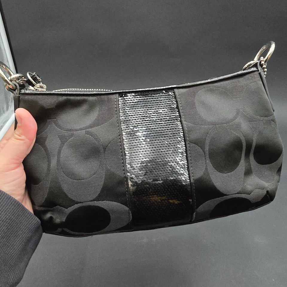 Coach Outlet Purse Black Signature Logo with Sequins H1176-F17714 Hand ...